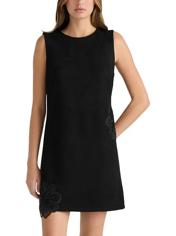 NVLT Faux Suede Sequined Appliqued Dress - Black