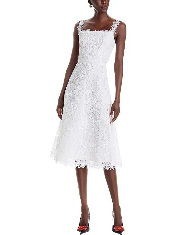 Carolina Herrera Guipure Lace Fit And Flare Midi Dress - White