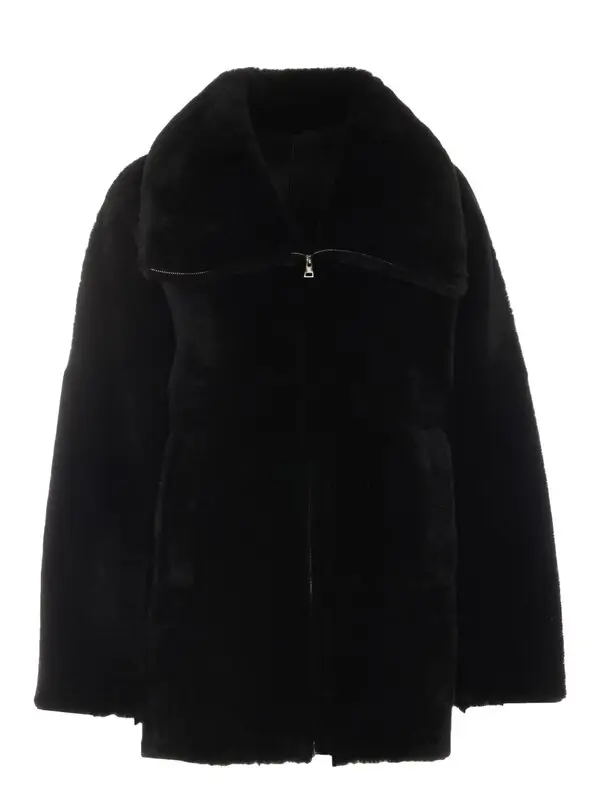 BLANCHA Zip-up Fur Jacket - Black