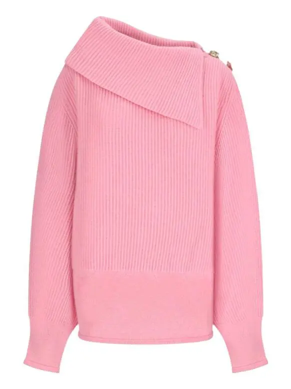 Blumarine Wool Jumper With Sailor Collar And Buttons - Pink