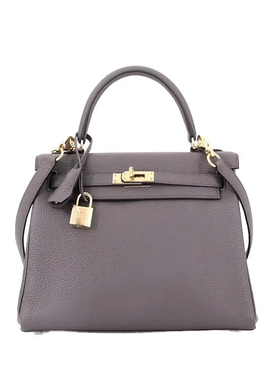 Hermès Kelly 25 Togo Leather Gold Tone Top Handle Bag - Etain