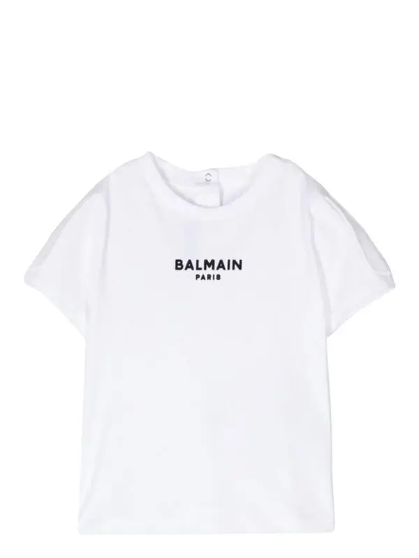 Balmain Flocked-logo Cotton T-shirt - White