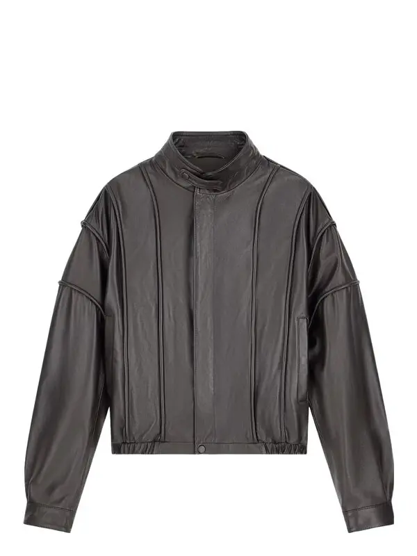 Emporio Armani Cropped Nappa Leather Blouson Jacket With A Stand Collar - Brown
