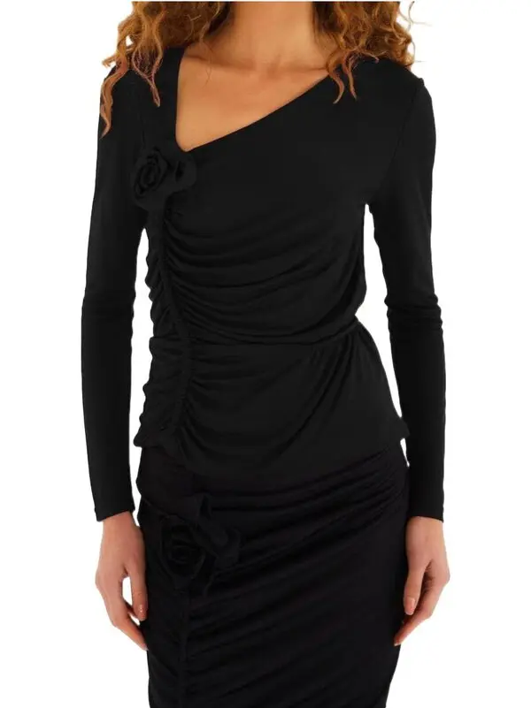 Farm Rio Floral-embellished Blouse - Black