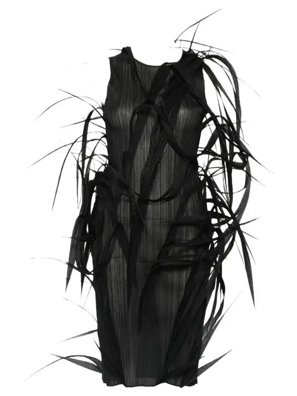 Issey Miyake Urban Jungle Pleated Leaf-detail Dress - Black