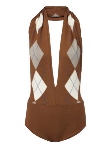 MUGLER Argyle Virgin Wool Bodysuit - No