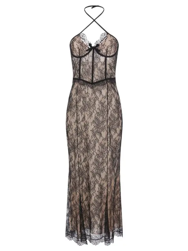 Alessandra Rich Halterneck Laced Dress - Black