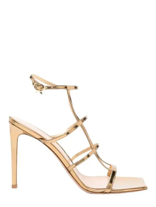 GIANVITO ROSSI Gold Strap Squaretoe Sandals - Nude