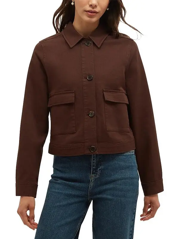 HOBBS LONDON Manon Cotton Blend Button Front Jacket - Alder Brown