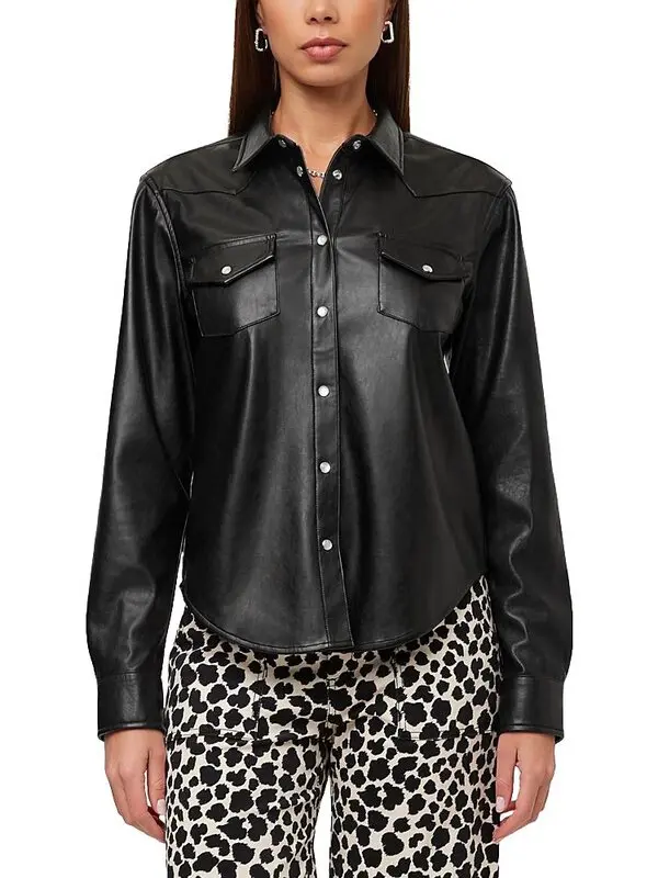 Fifteen Twenty Anna Faux Leather Western Shirt - Black