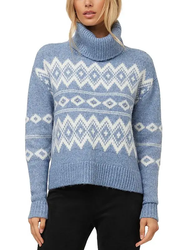 Fifteen Twenty Esther Jacquard Turtleneck Sweater - Chambray