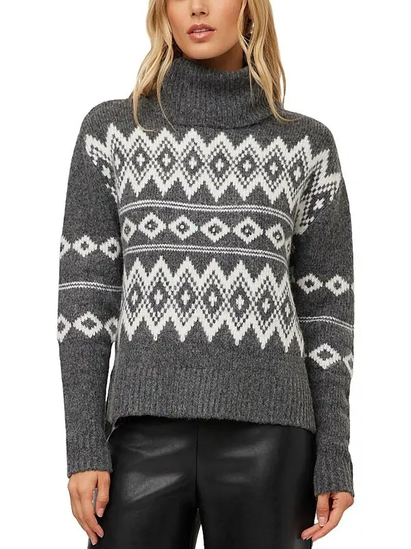 Fifteen Twenty Esther Jacquard Turtleneck Sweater - Charcoal