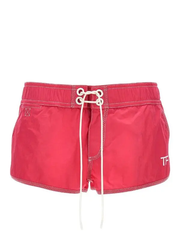 TOM FORD Logo Printed Drawstring Shorts - Red