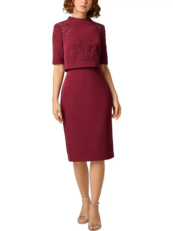 Aidan Mattox Layered Look Stretch Sheath Dress - Mahogany