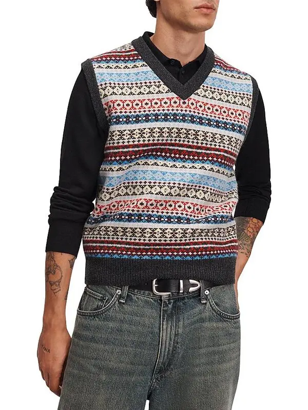 Rag & Bone Wool Classic Fit Fair Isle Vest - Multi