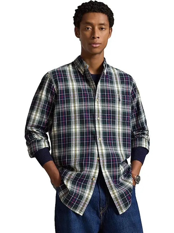 Polo Ralph Lauren Classic Fit Cotton Plaid Brushed Oxford Shirt - Navy/green Multi