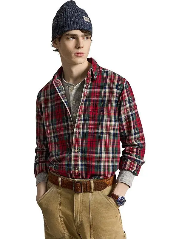 Polo Ralph Lauren Classic Fit Cotton Plaid Brushed Oxford Shirt - Red/green Multi