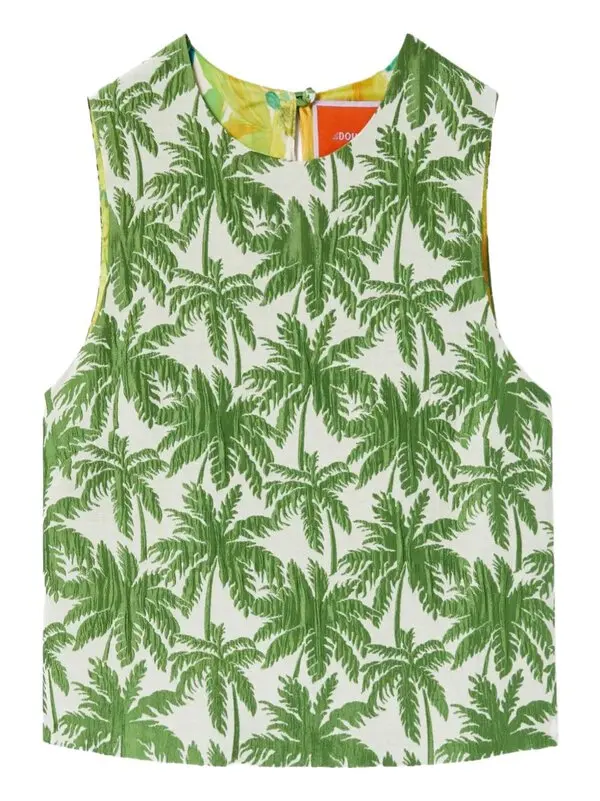 La DoubleJ Aria Palm-print Cropped Top - Green