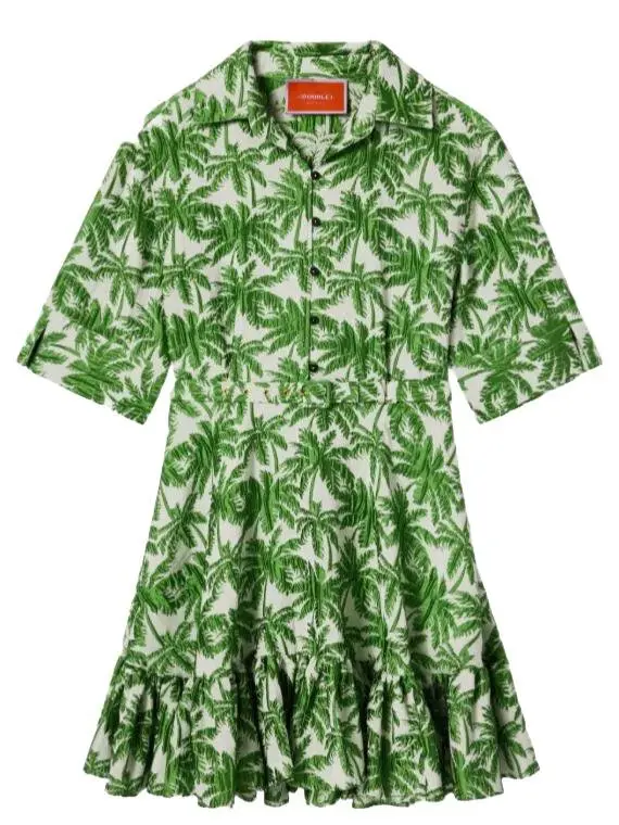 La DoubleJ San Pietro Palm-print Ruffled Mini Dress - Green