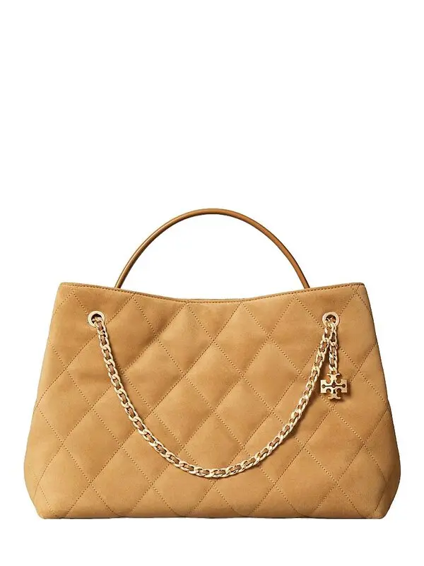 Tory Burch Fleming Small Quilted Suede Carryall - Toffee