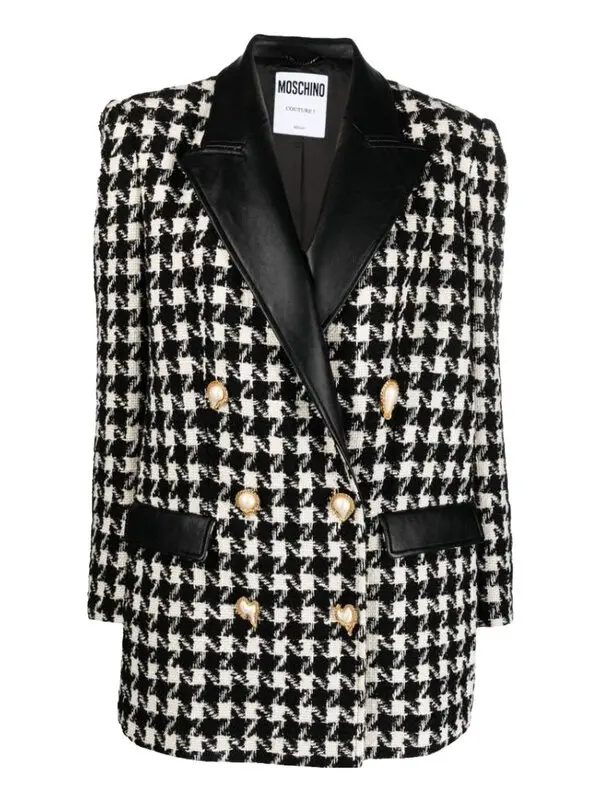 Moschino Houndstooth-pattern Straight Hem Jacket - Black