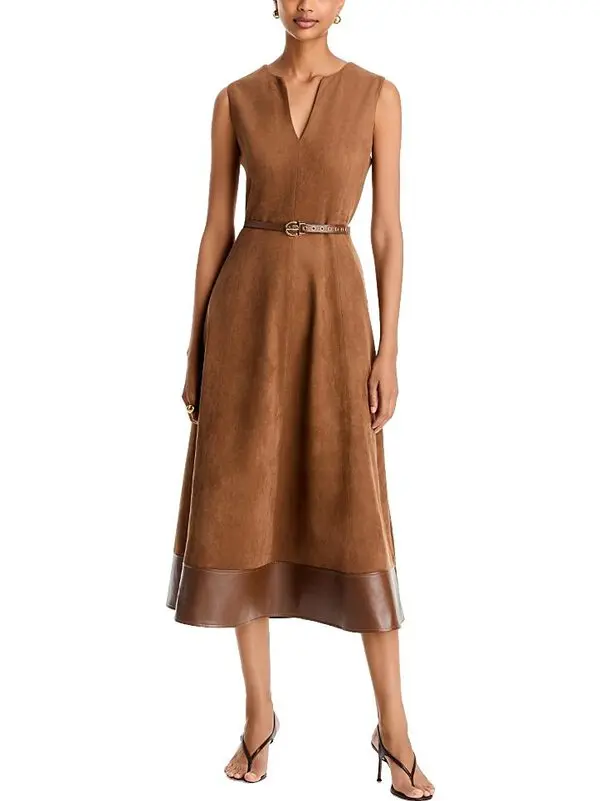 Elie Tahari The Paisley Belted Faux Suede Dress - Dark Sable