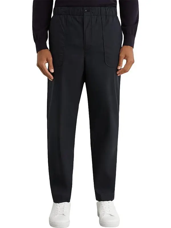 REISS Snap Cotton Blend Tapered Pants - Navy