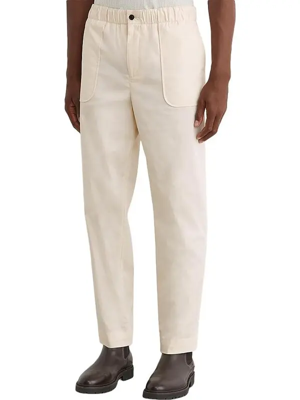 REISS Snap Cotton Blend Tapered Pants - Off White