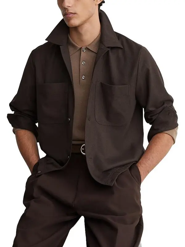 REISS Penge Brushed Overshirt - Chocolate