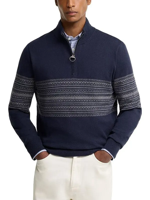 Barbour Millwood Cotton Blend Half Zip Stripe Sweater - Navy