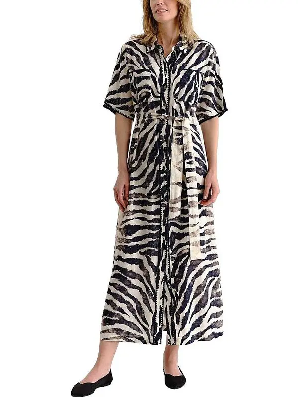 CARTOLINA Lucia Midi Linen Shirt Dress - Painted Zebra