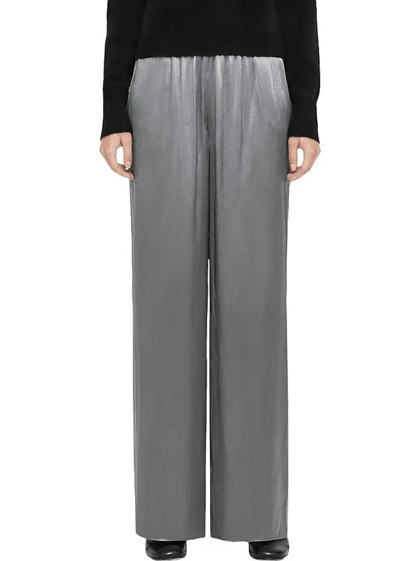 ALLSAINTS Lycia Satin Crepe Wide Leg Pants - Smoke Grey
