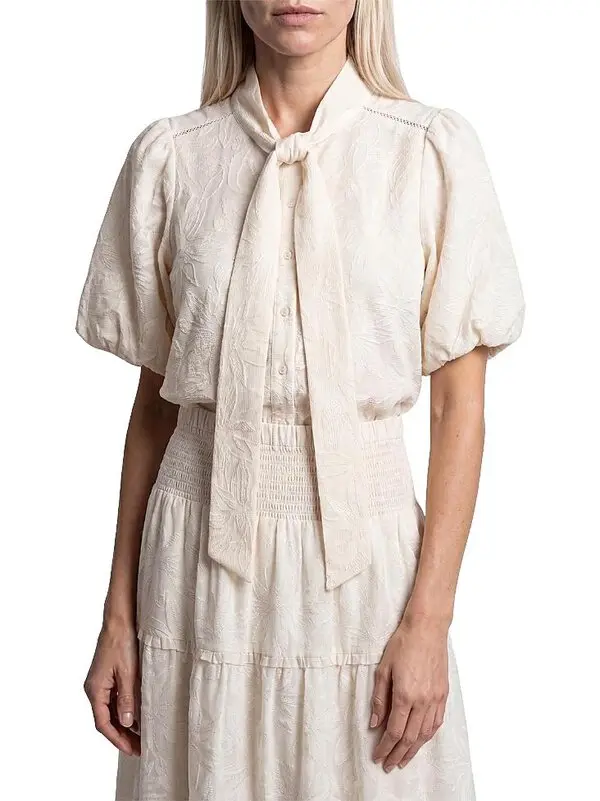 CARTOLINA Peggy Jacquard Neck Tie Top - Ivory