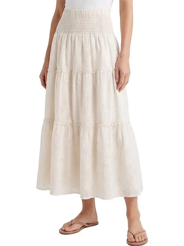 CARTOLINA Kylie Jacquard Smocked Midi Skirt - Ivory