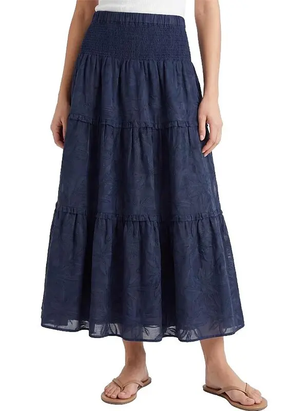 CARTOLINA Kylie Jacquard Smocked Midi Skirt - Midnight Blue