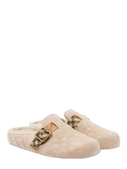 Burberry Shearling-lined Suede Clogs - Off White