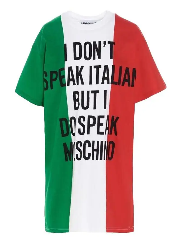 Moschino Italian Slogan Print T-shirt Dress - White