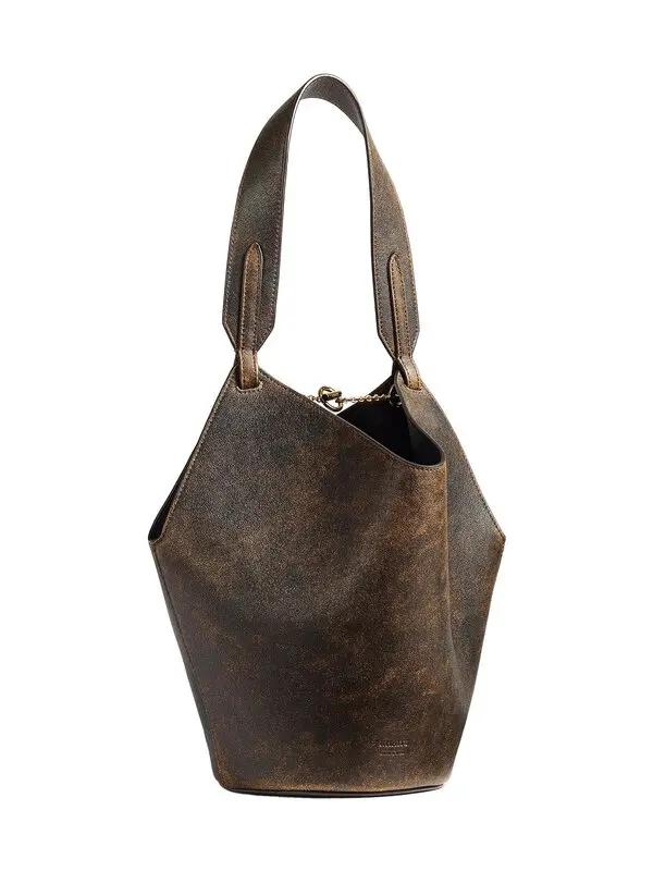 Khaite Mini Lotus Tote In Natural And Black Distressed Leather - Natural/black