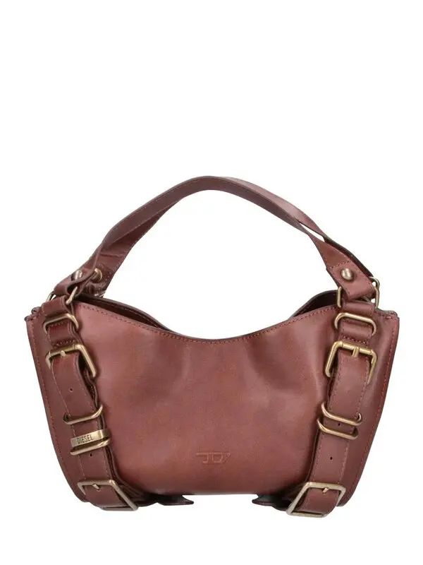 DIESEL® Leather Shoulder Bag With Buckle Straps - Brown