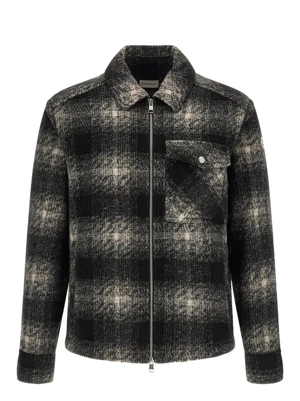 Moncler Plaid Zip-front Shirt Jacket - Black