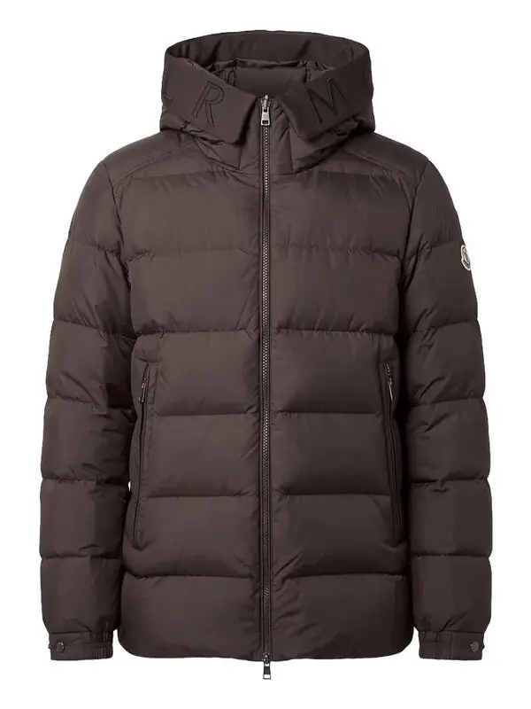 Moncler Logo Hood Down Jacket With Drawstring, Zip Front & Side Pockets - Marrone