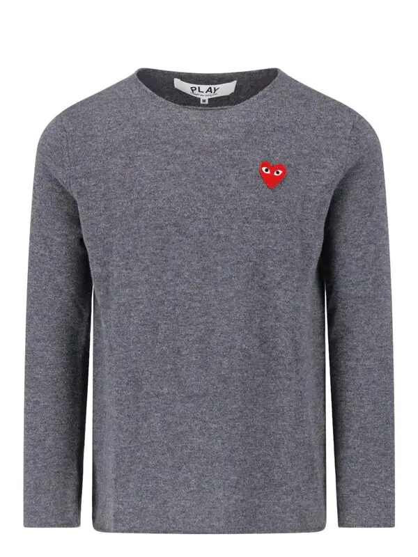 Play Comme Des Garcon Wool Crewneck Sweater With Heart Logo - Grey