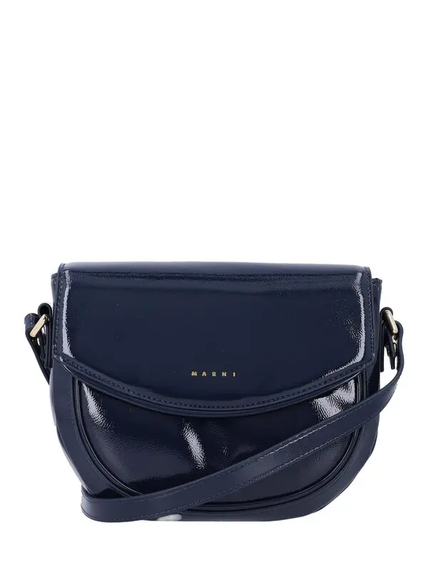 Marni Smile Shoulder Handbag With Sculpted Front Flap, Glossy Faux Leather, 14 Cm X 21 Cm X 8 Cm - Blue