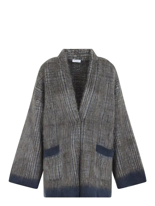 Brunello Cucinelli Mohair Jacquard Cardigan Sweater - Grey