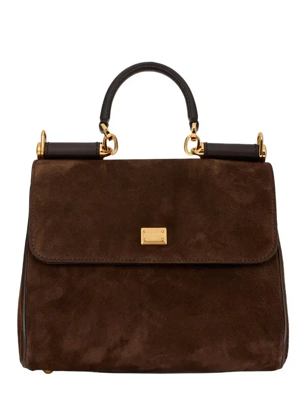 Dolce & Gabbana My Sicily Suede Mini Handbag With Golden Hook Closure, 20 X 30 X 13 Cm - Brown