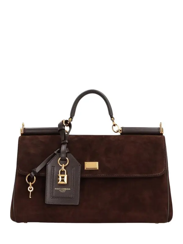 Dolce & Gabbana My Sicily Suede Mini Handbag With Top Handle, Flap & Flip-lock Closure - Brown