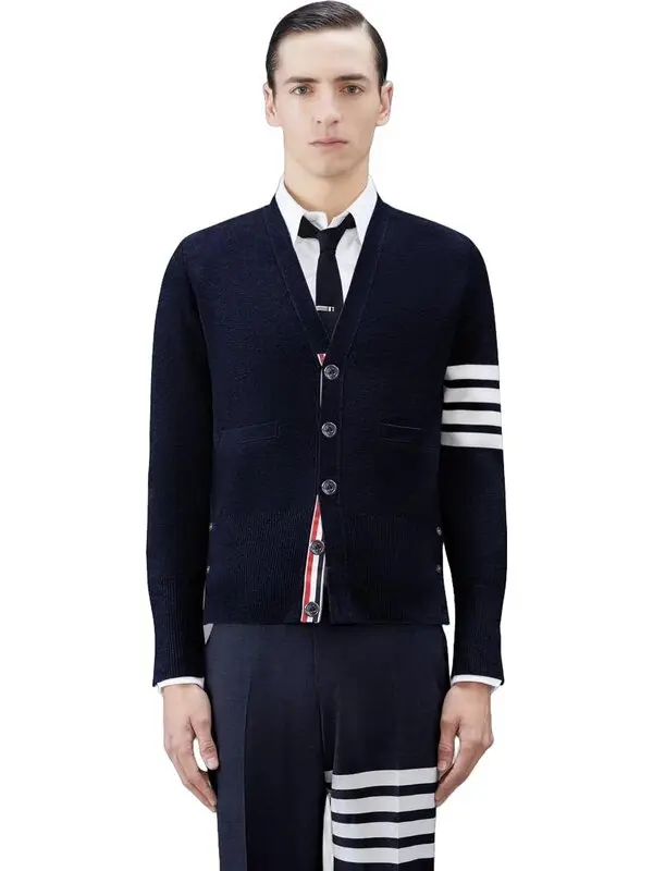 Thom Browne Milan Stitch V-neck Cardigan With 4-bar Detail - Navy