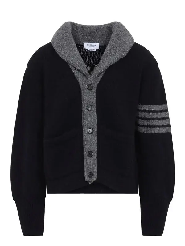 Thom Browne Intarsia Scarf-collar Cardigan T-shirt - Navy