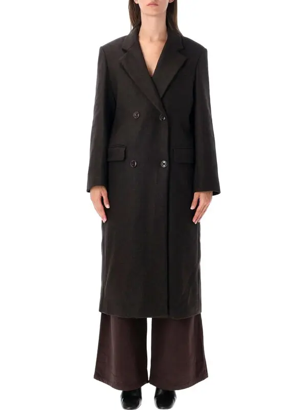 SESSUN Double-breasted Wool-blend Coat - Dark Brown