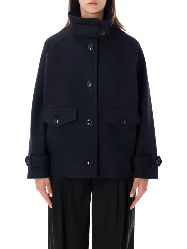 SESSUN Wool Blend Stand Collar Coat - Blu